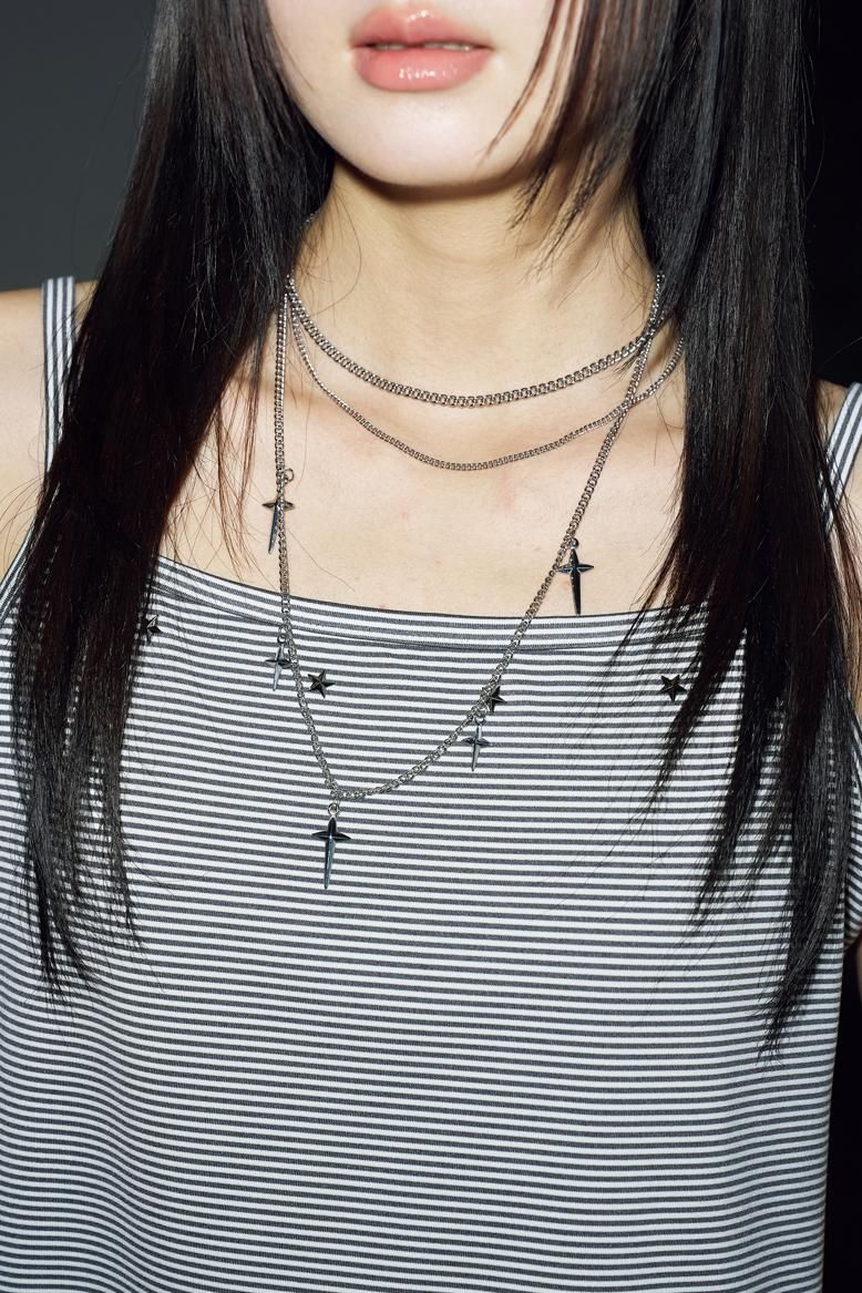 [HELENE PARIS] 쓰리 체인 미니 크로스 네크리스 - HELENE PARIS | 리켓