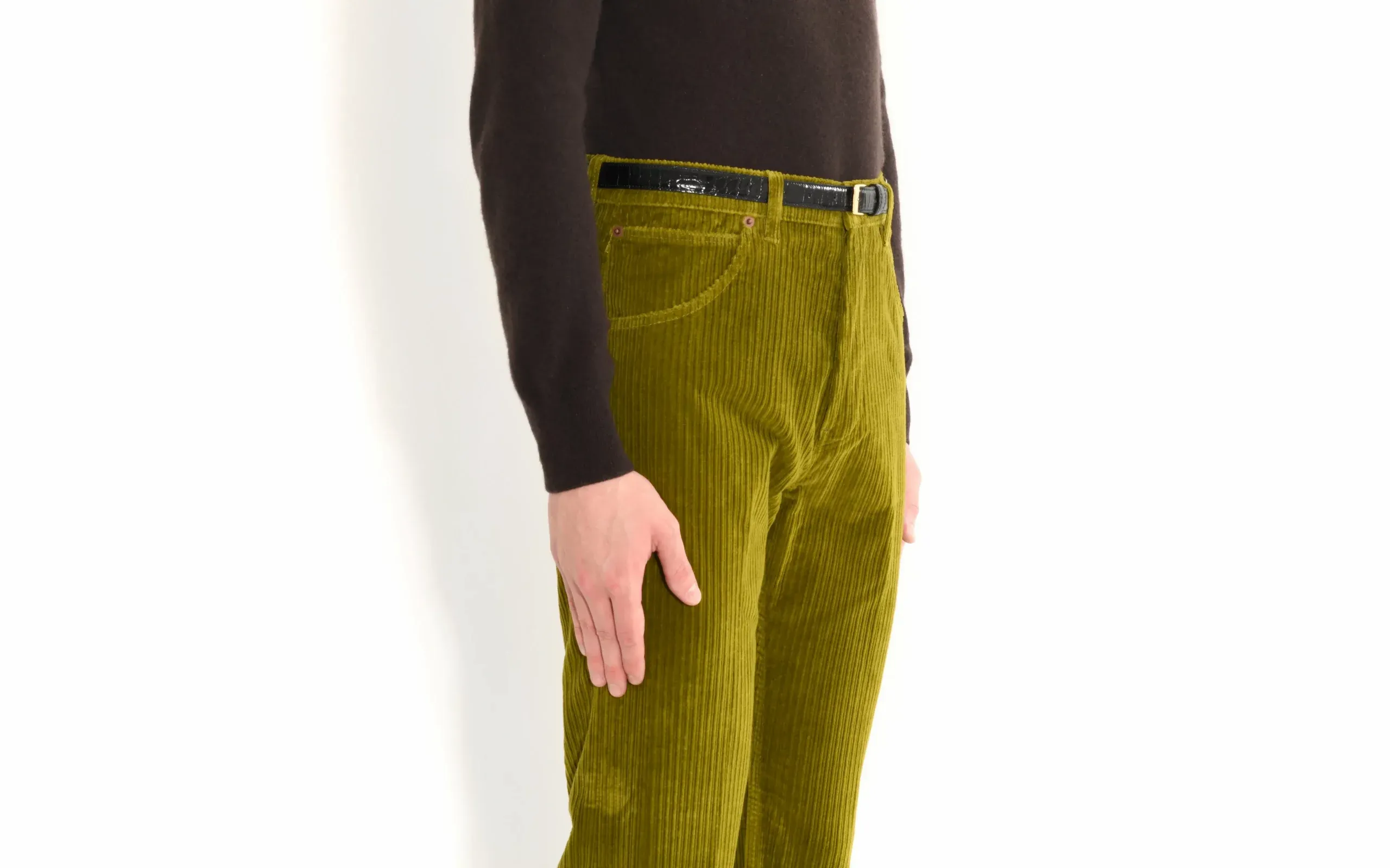 [HUSBANDS PARIS] FLARED HIGH-WAISTED JEANS IN CORDUROY - CHARTREUSE ...